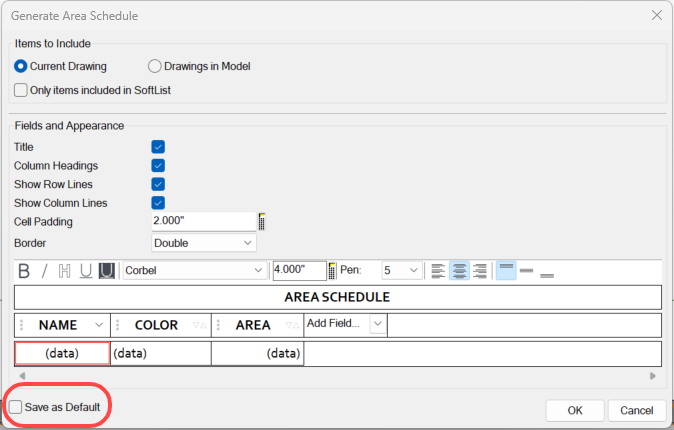 Area Schedule Customization - Guest Questions - SoftPlan Users Forum