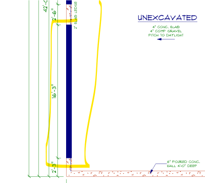 Concrete wall drops to allow garage overhead doors to sit on slab ...